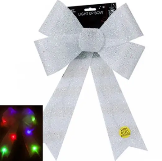 Giant Light Up White Tinsel Bow - Next Day Delivery