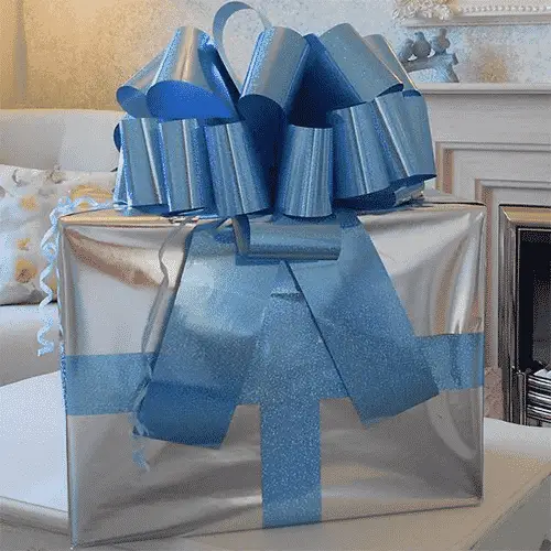 Blue Holographic Giant Car Bow – 42cm wide with 6m Matching Blue Ribbon ...